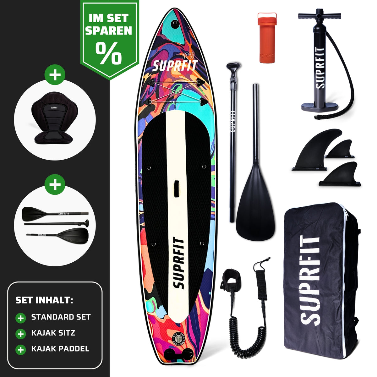Suprfit SUP Board Set Water Marble inkl. Sitz und Kajak Paddle ...