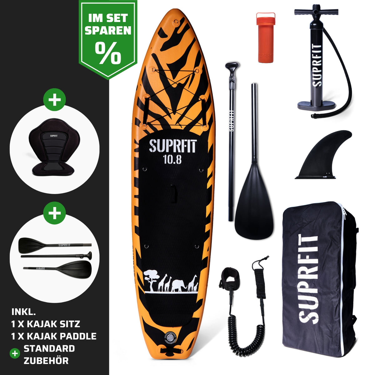 Suprfit SUP Board Set Safari Tiger incl. Seat and Kayak Paddle ...